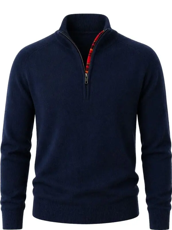 KOY CLOTHING The Mara Navy Quarter Zip Jumper Wool & Cashmere - Blue
