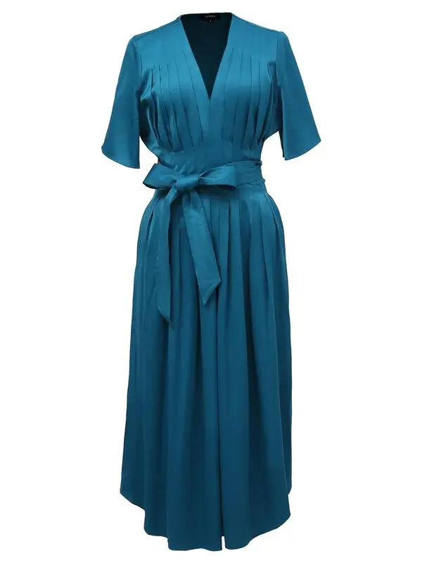 SMART AND JOY Multi Pleats Satin Gown - Blue