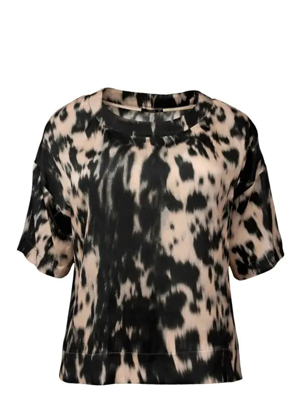 OH!ZUZA NIGHT&DAY Neutrals Echo Oversized Viscose Satin T-shirt – Print - Black