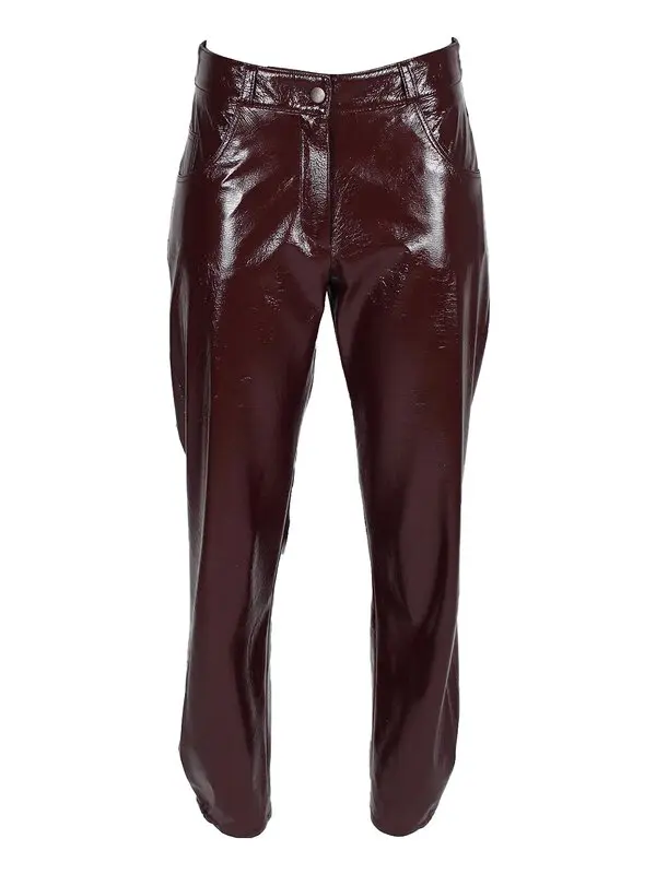 LALIPOP DESIGN Vegan Leather Tapered Maroon Pants - Brown