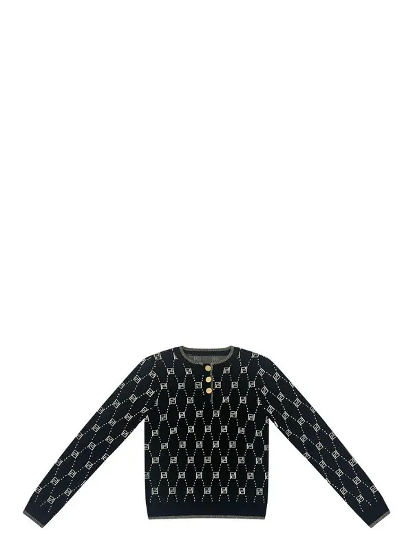 ROCH PEREL Monogrammed Gold Edged Sweater - Black