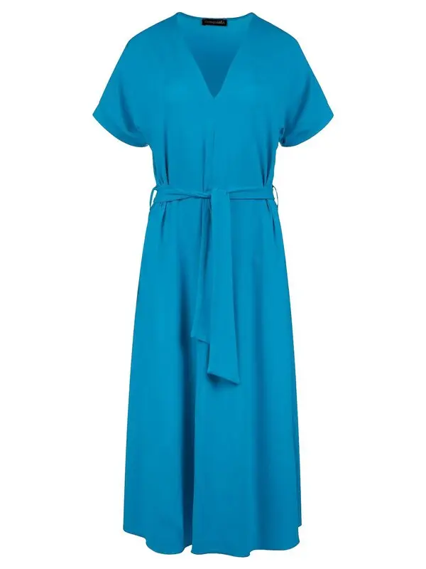 CONQUISTA Turquoise Jersey Belted Midi Dress - Blue