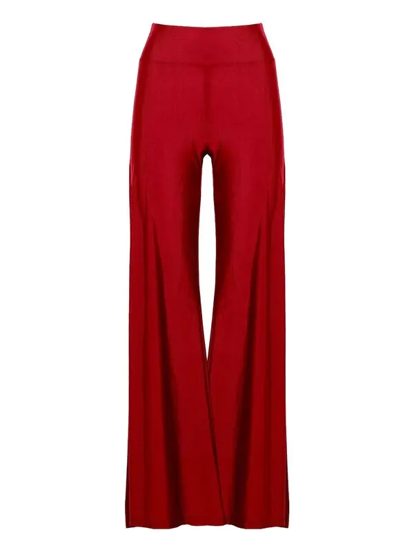 ANTONINIAS Cleo High Waisted Stretch Wide Leg Pants With Side Slit - Red
