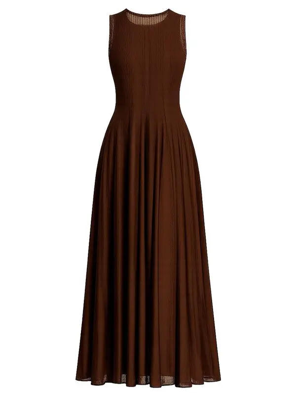 TANTRA SPAIN SL Long Sleeveless Dress In Textured Lace, Flared Skirt With Darts - Brown