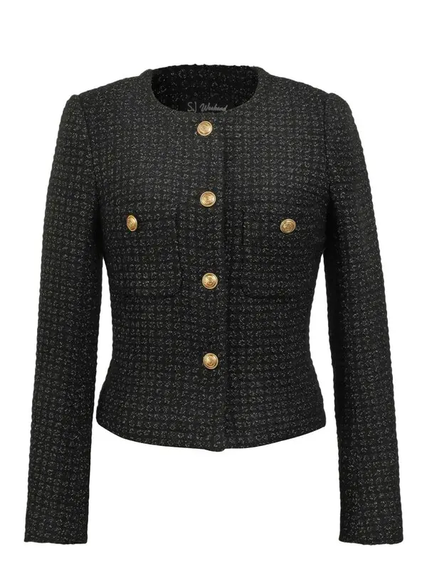 SMART AND JOY Tweed Blazer Patch With Pockets - Black