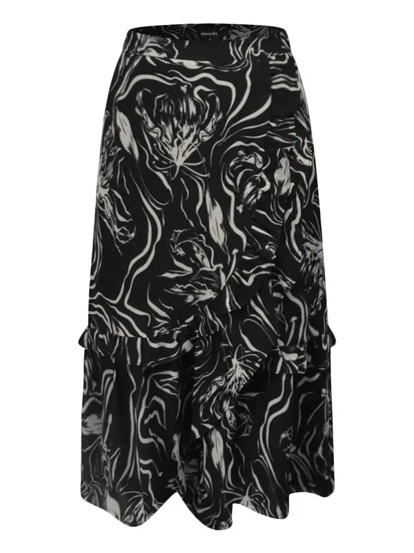 SMART AND JOY Flared Midi Skirt With Graphic Print - Black