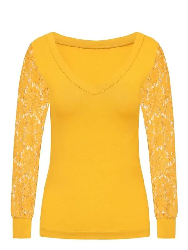 SOPHIE CAMERON DAVIES Mustard Yellow Cotton V-neck Top - Orange
