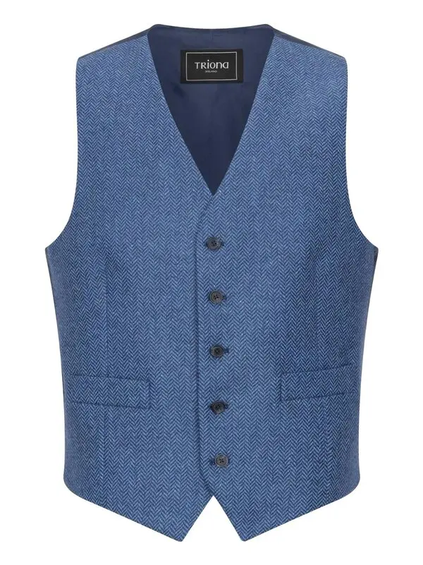 TRIONA Light Herringbone Michael Irish Tweed Waistcoat - Blue
