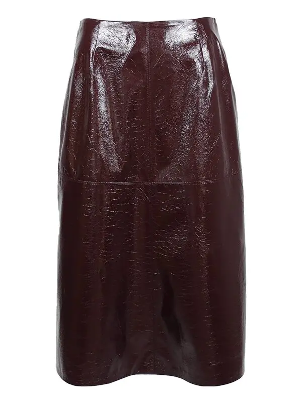 LALIPOP DESIGN Mid-length Vegan Patent Leather Maroon Skirt - Brown