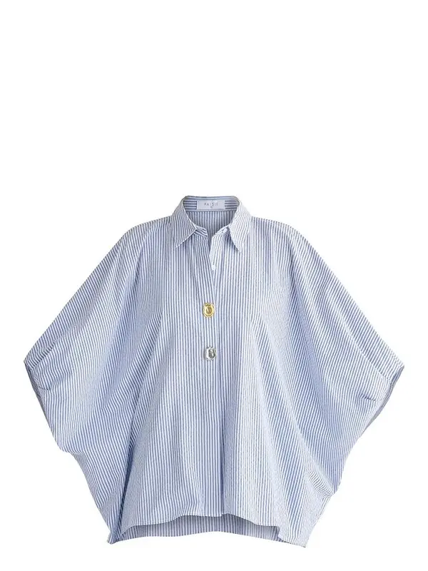 PAISIE Metallic Button Details Oversized Blouse In Stripes - Blue