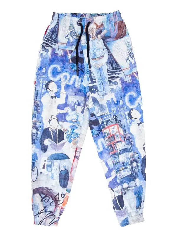 MYSIMPLICATED Trousers In With Graffiti Design Recycled Material - Blue