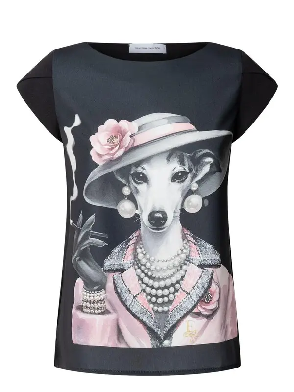 THE EXTREME COLLECTION Printed T-shirt With Petal Sleeves - Black