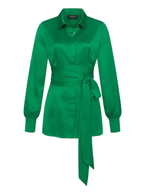 MARIANNA DÉRI Satin Blouse With Tie Belt - Green