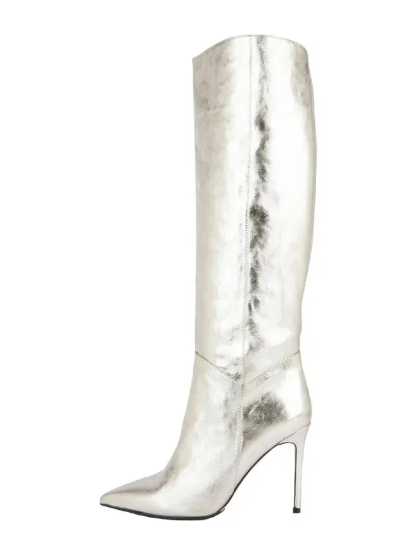 ILVI Flin Gold Leather Heeled High Boot - Silver