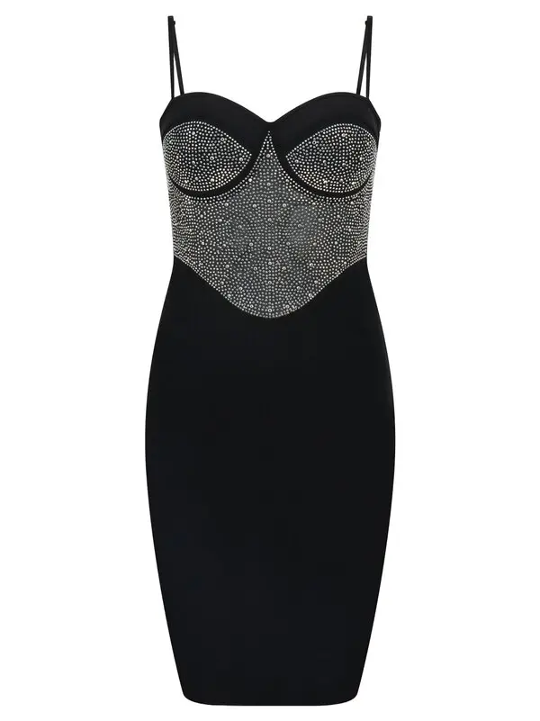 SOUR FIGS Black / Silver Embellished Bandage Mini Dress In Black - Black/silver