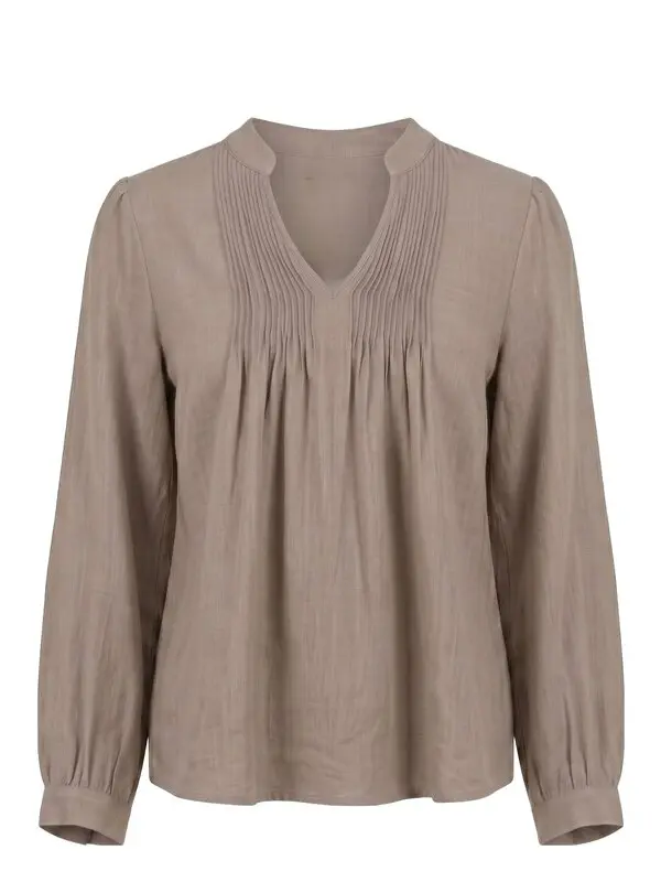 FRANCHETTI BOND Lola Timeless Taupe Linen Mix Shirt - Brown