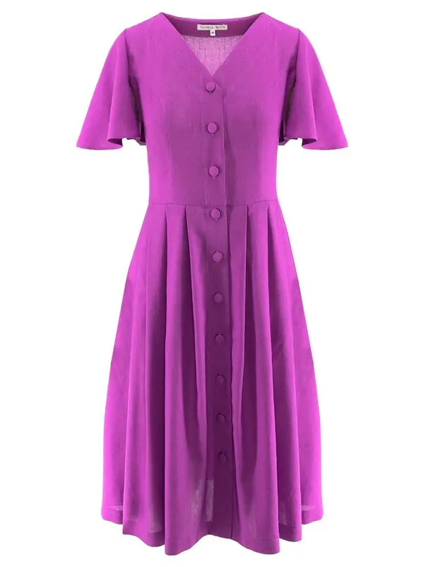 NORIA ANIS Violeta Butterfly Sleeves Midi Dress In Lavender - Purple
