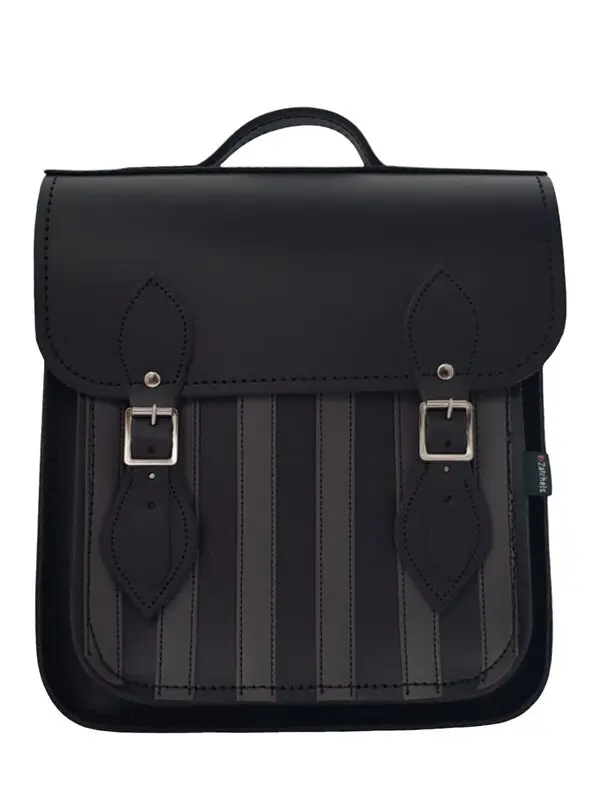 ZATCHELS Black / Grey Handmade Leather City Backpack Gothic Striped Grey & Black - Black/grey