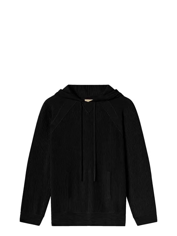 WESTON JON BOUCHER Dune Ottoman Knit Luxury Hoodie With Silk & Wool Pitch - Black