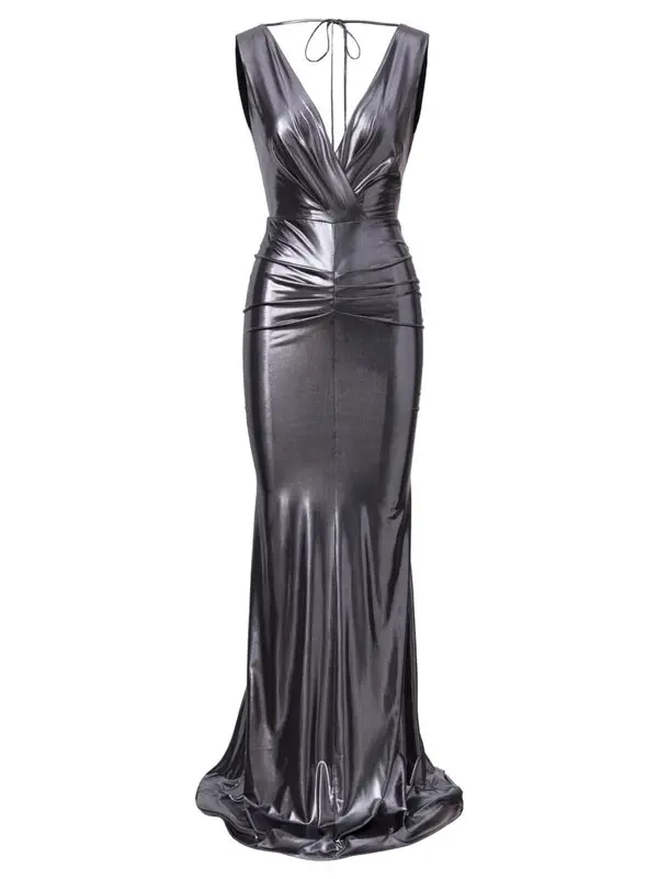 LITA COUTURE All Eyes On You Metallic Jersey Gown - Silver