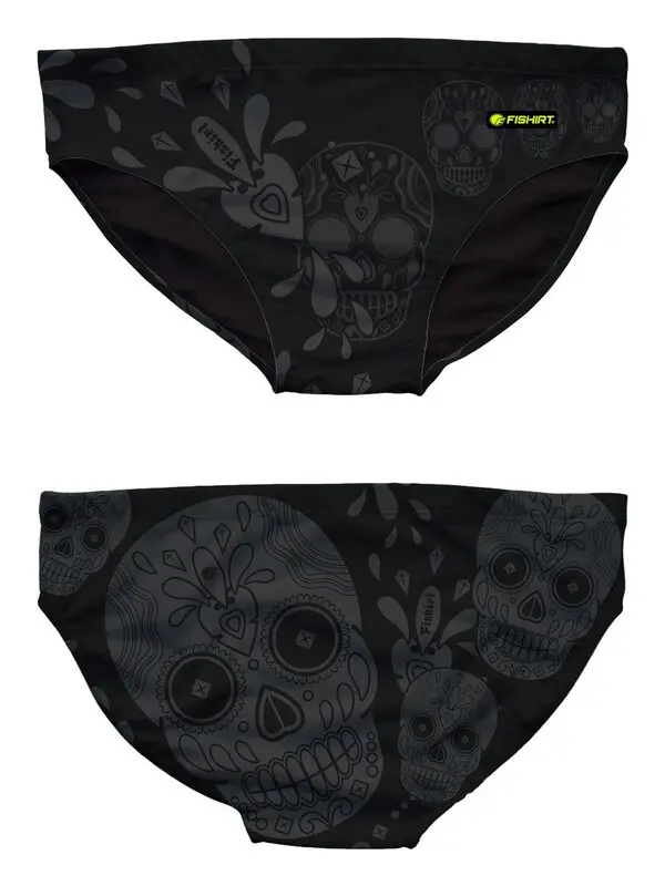 FISHIRT Swim Brief Mexican Skull Graphic Flamuertos - Black