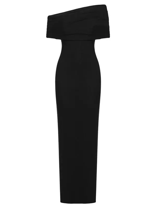 NOCTURNE Asymmetric Off-shoulder Draped Maxi Dress - Black