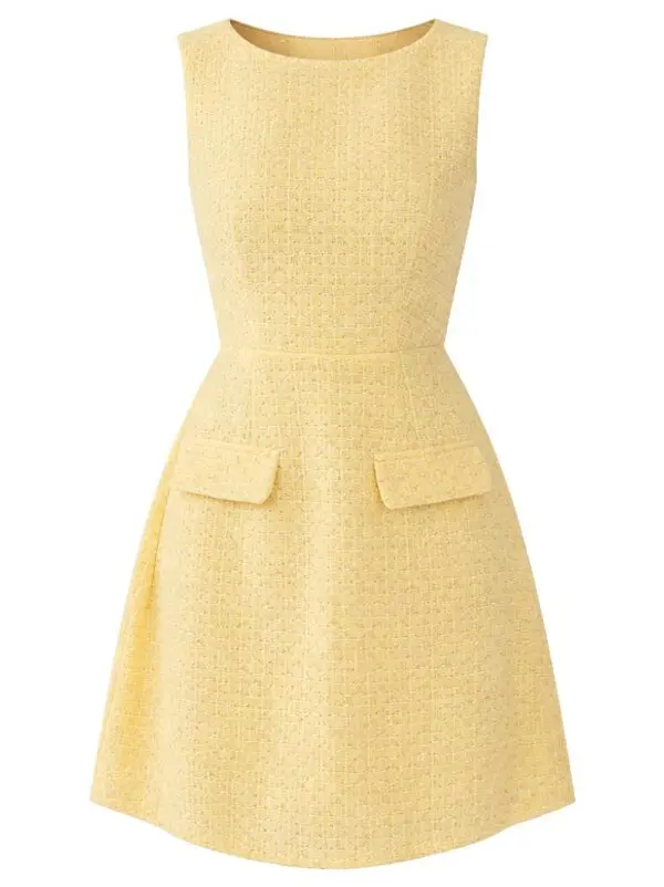 GIRL IN MIND Athenia Tweed Pocket Detail Mini Dress - Yellow
