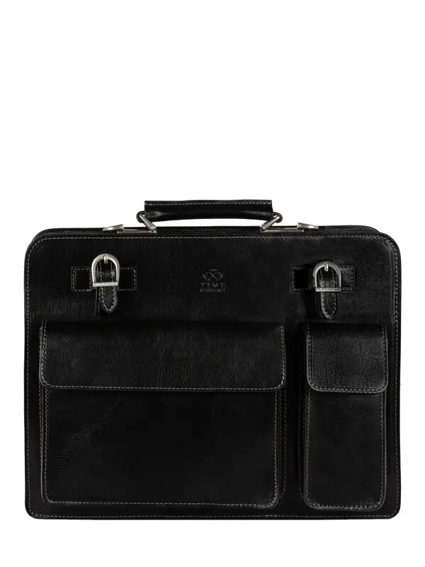 TIME RESISTANCE Leather Large Satchel Bag Briefcase - Black