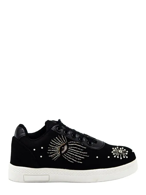 RETTROSE River Luxury Satin Handmade Embellished Tennis Shoe - Black