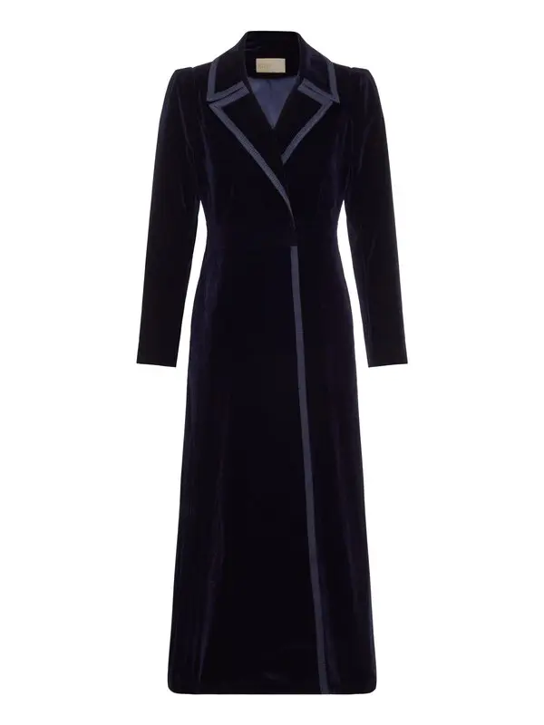 GUINEA Navy Velvet Dress Coat - Blue
