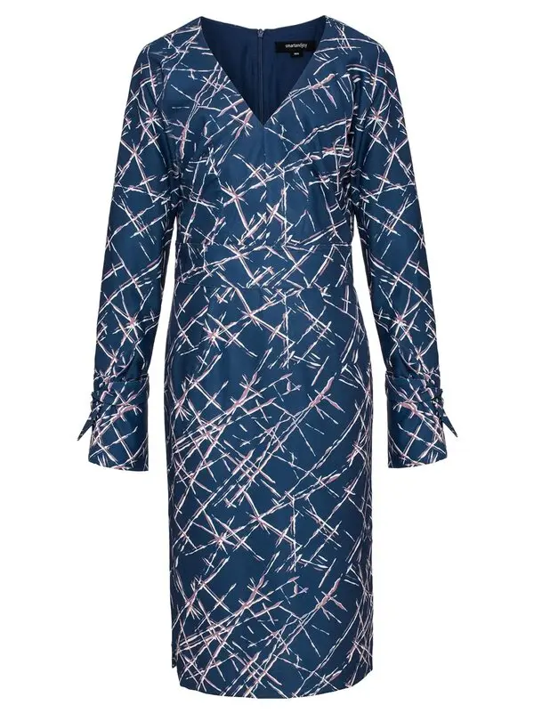 SMART AND JOY Graphic Print High Waist Dress - Blue