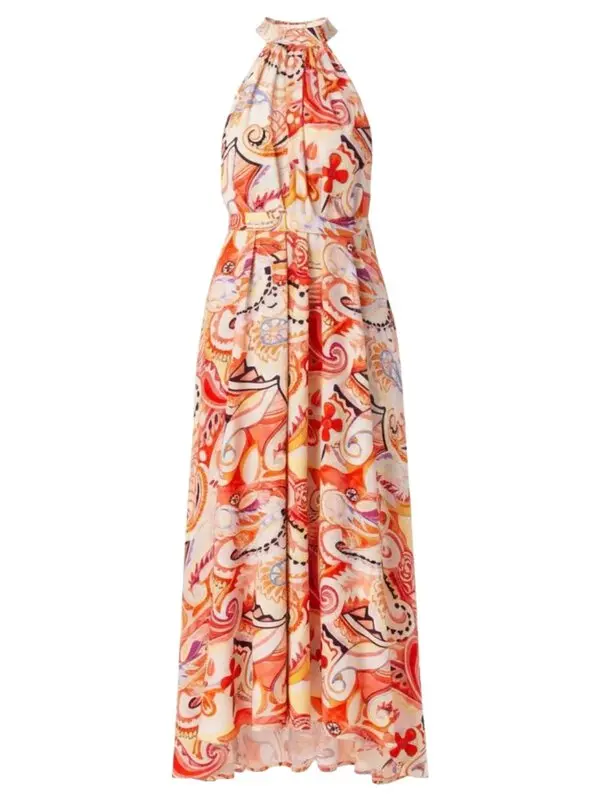 FRANCHETTI BOND Rosamunda Paisley Swirl Halterneck Dress - Red