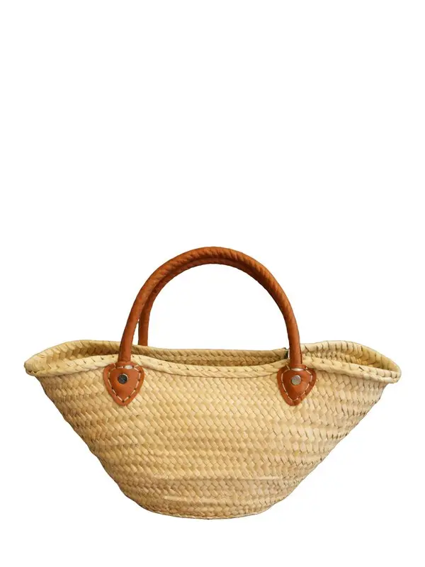 BERBER LEATHER Neutrals The Safi Small Rattan Beach Tote Bag - Black