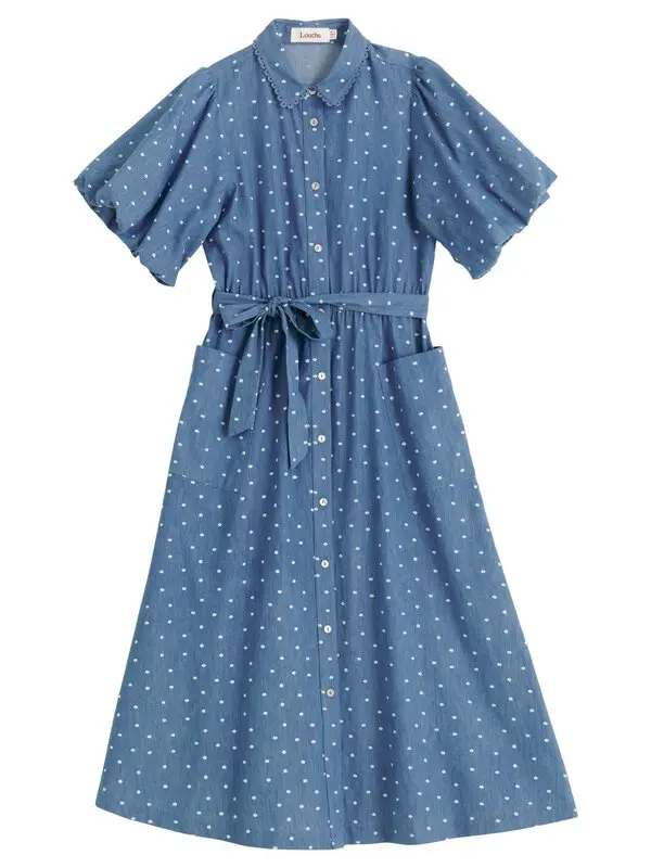 LOUCHE Lola Flower Dot Print Balloon Sleeve Shirtdress - Blue
