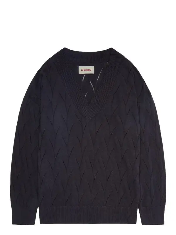 LA GRANNI Oversized V-neck Jumper - Black