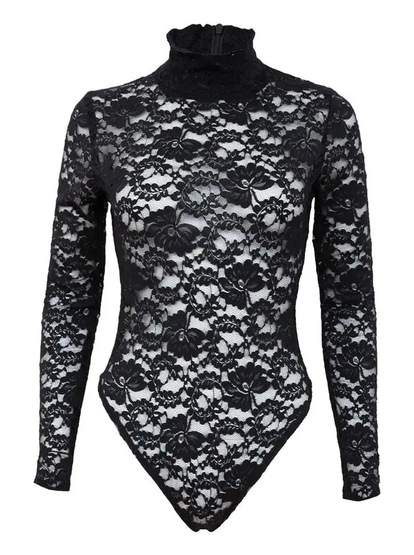 SARAH REGENSBURGER Lace High Neck Bodysuit - Black