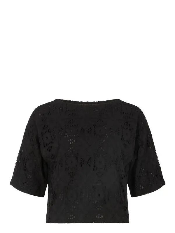 RAFFYA Opal Broderie Anglaise Blouse - Black