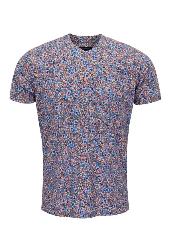 LORDS OF HARLECH Maze Floral Field Coral Vneck Tee - Orange