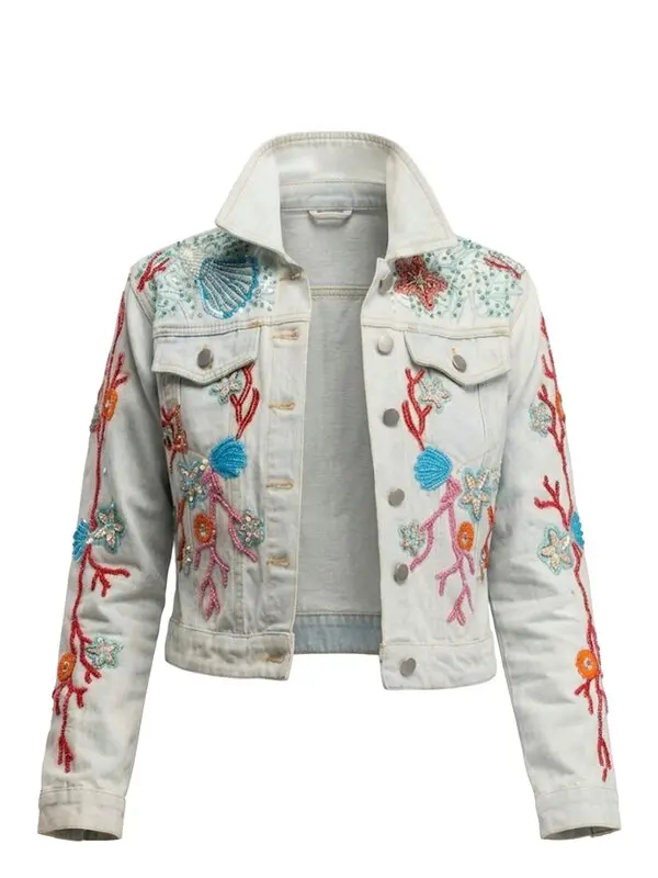 TANTRA SPAIN SL Denim Jacket With Embroidered Marine Design And Sequins - Blue