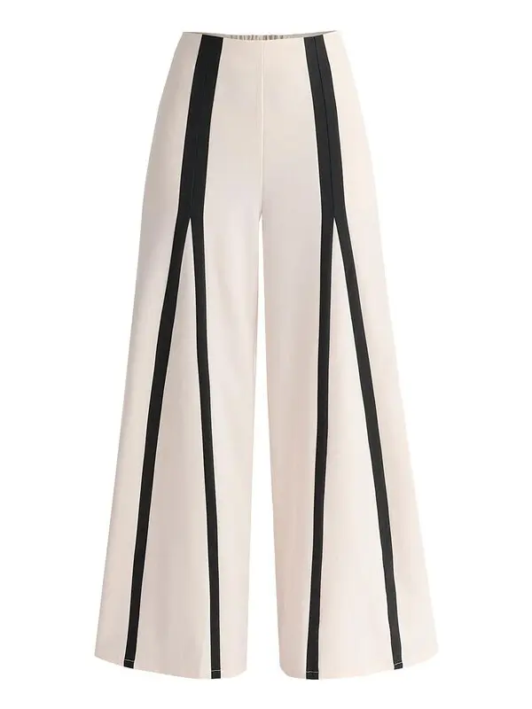 PAISIE Neutrals Contrast Detail Wide Leg Trousers In Beige And Black - Beige/black