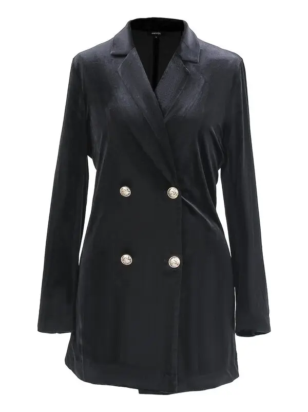 SMART AND JOY Double Buttoning Velvet Jacket - Black