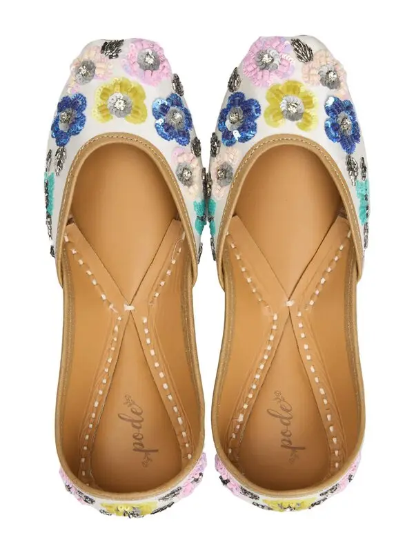 PODE Neutrals Pastel Petals Handmade Leather Flats - Black