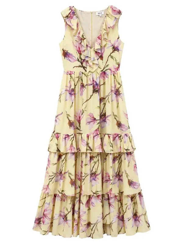 NEVA Soraya Wedding Guest Maxi Dress Lilium Floral Print - Yellow