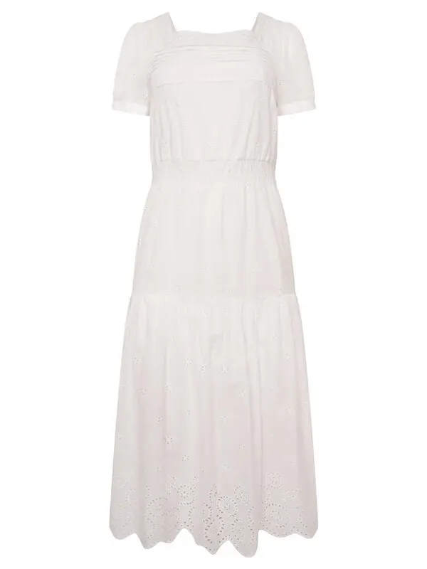 LATELIER LONDON Stella Cotton Broderie Midi Dress - White