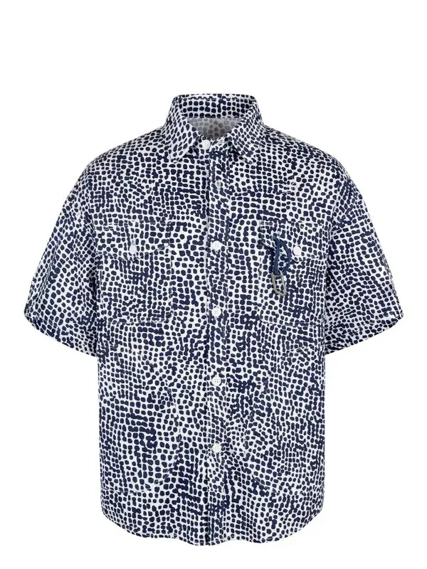 MODENAIRE Abstract Print Cotton Shirt Utility Accent Relaxed Fit - Blue