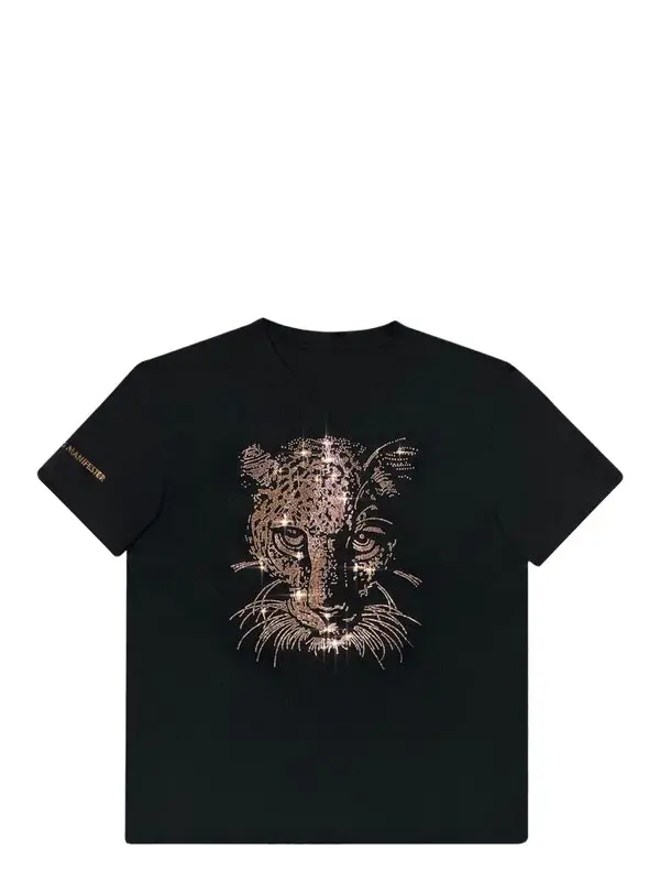MIRACLES MANIFESTER Tiger Lucky Fengshui Rhinestoned T-shirt - Black