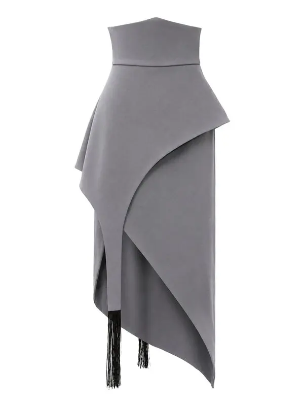 JULIA ALLERT Asymmetric Draped Fringe Skirt - Grey