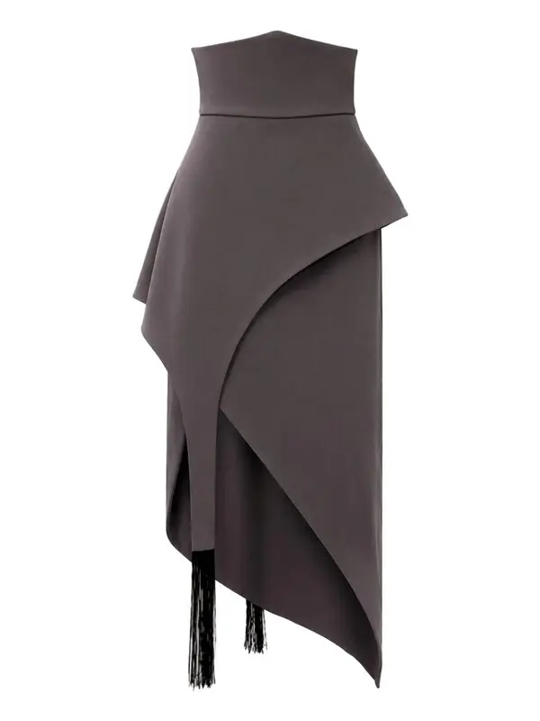 JULIA ALLERT Asymmetric Draped Fringe Skirt - Grey