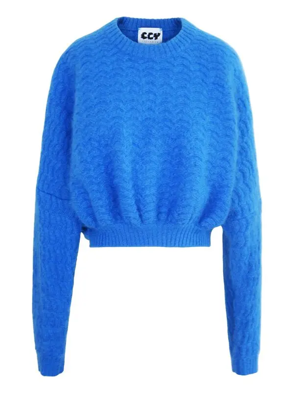 CCY CURRENCY Zigzag Relief Mohair Blend Sweater - Blue