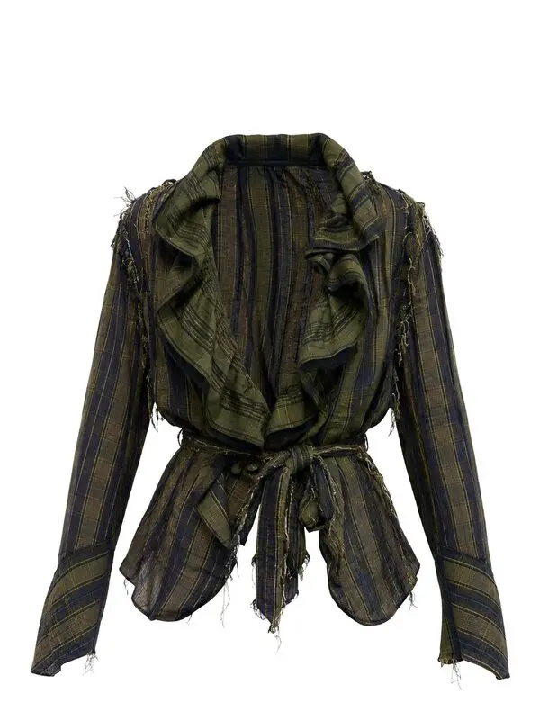 Miro Misljen Deconstructed Plaid Ruffle Blouse - Green
